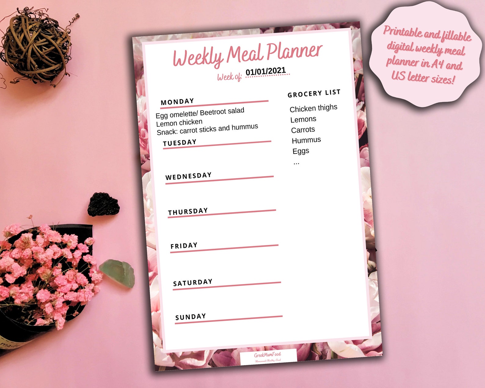 Digital Weekly Meal Planner Editable Instant Download PDF List ...