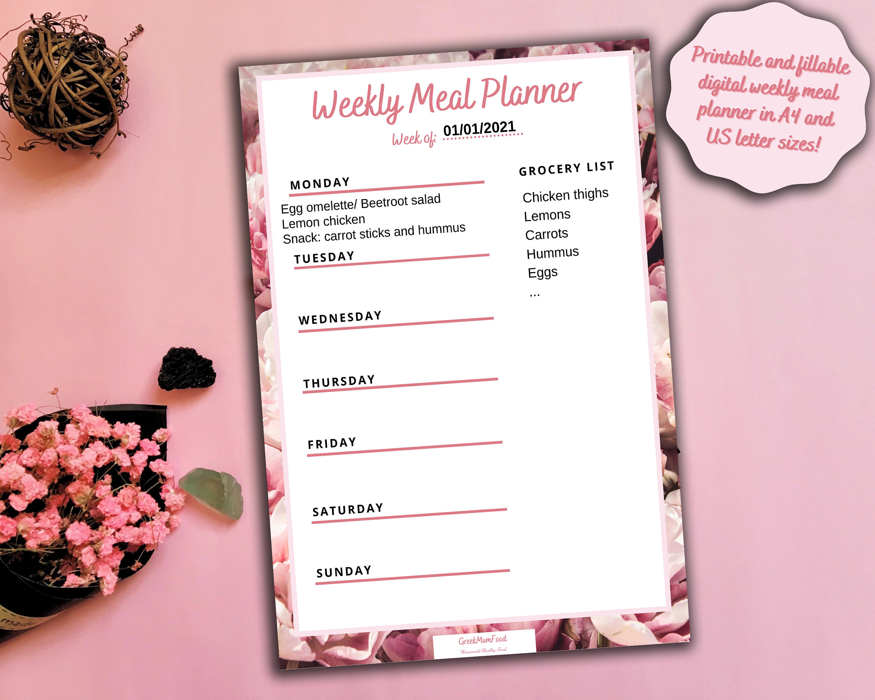 Digital Weekly Meal Planner Editable Instant Download PDF List ...