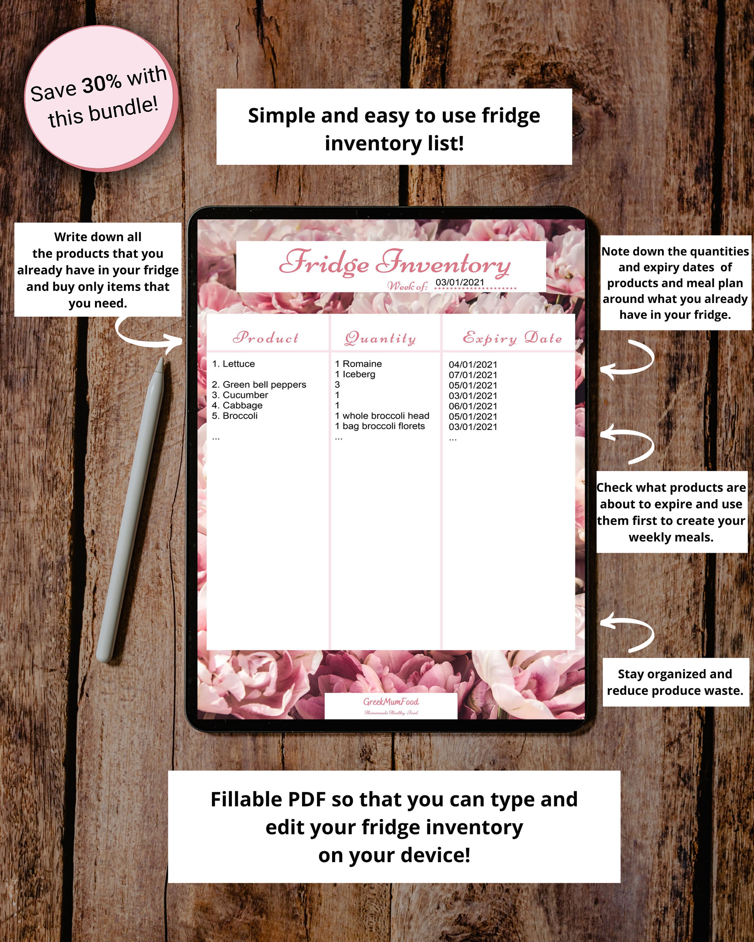 Digital Weekly Meal Planning Bundle Editable Instant Download PDF ...