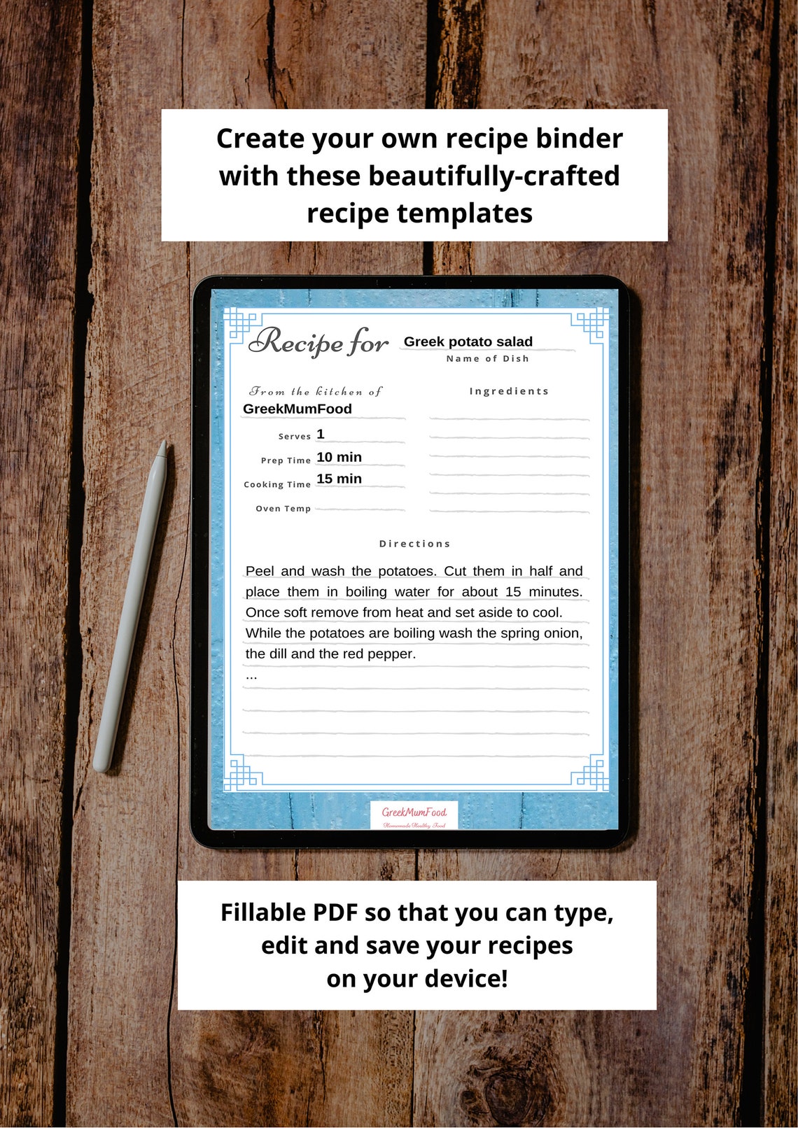 Digital Recipe Card Templates in 2 Designs Instant Download Printable ...