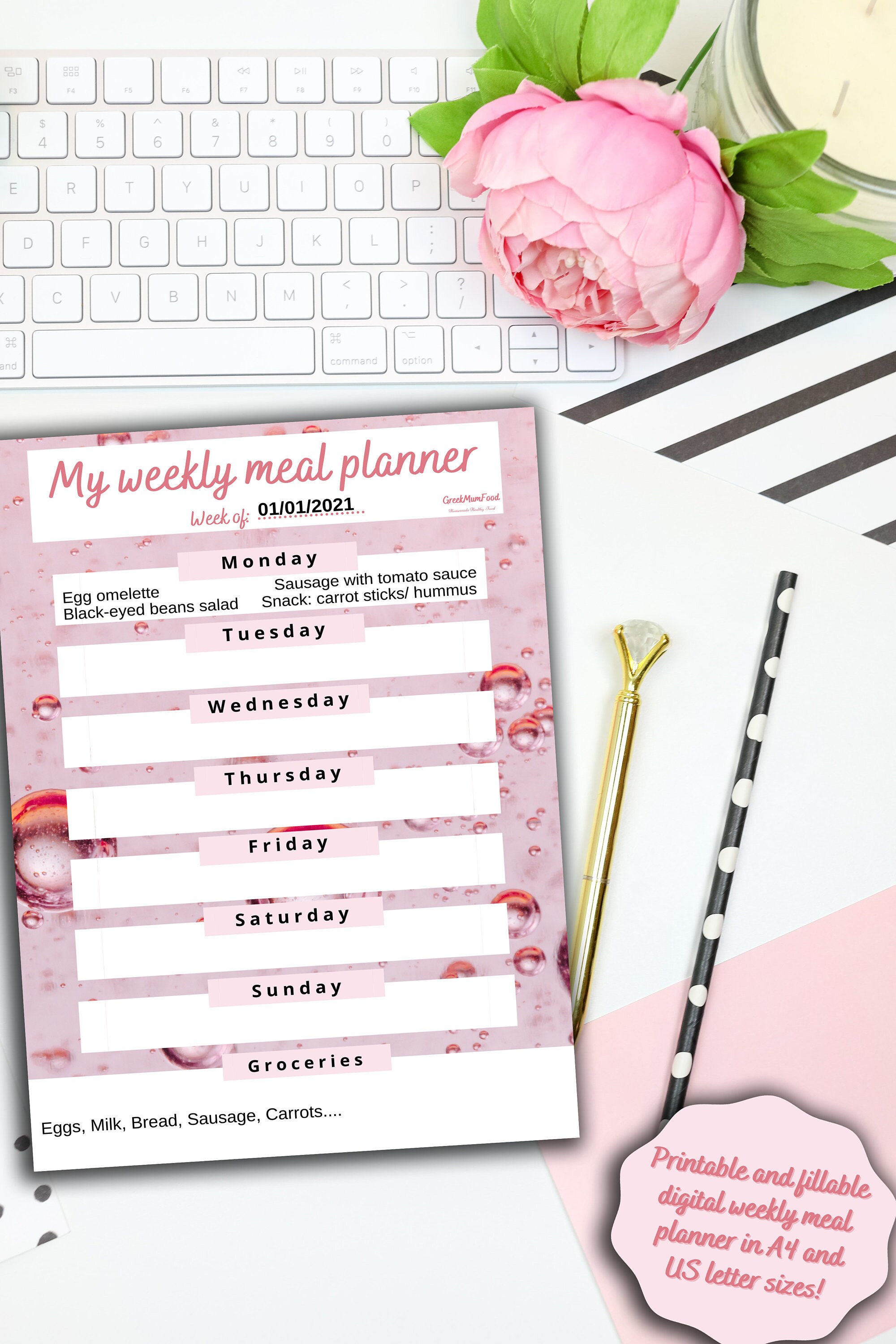 Digital Weekly Meal Planner- Editable Instant Download PDF List ...