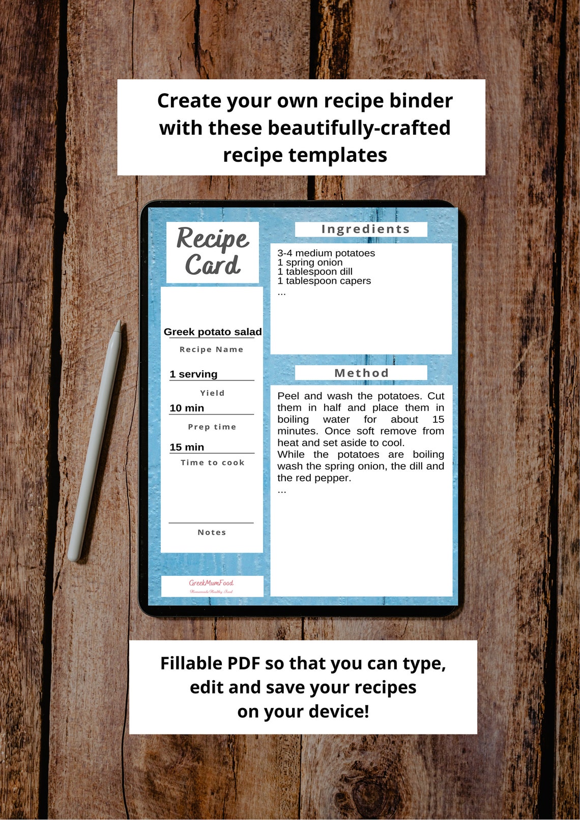 Digital Recipe Card Templates in 2 Designs Instant Download Printable ...