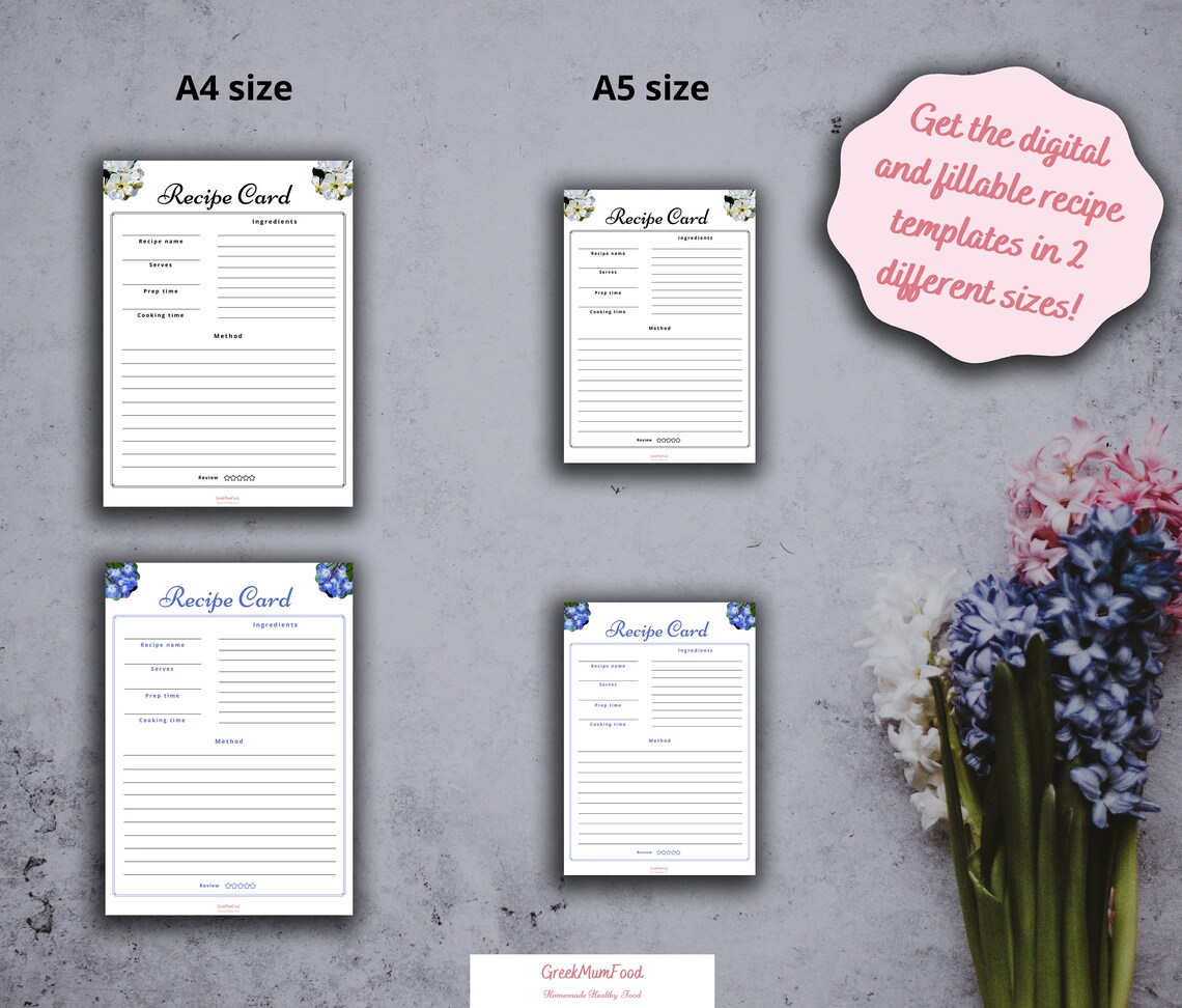 Digital Recipe Card Templates in 4 Colours-instant Download | Etsy