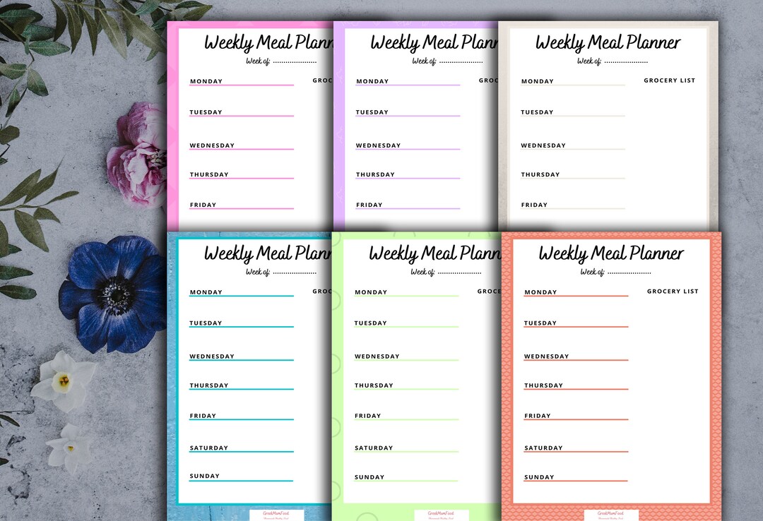 Digital Weekly Meal Planner in 6 Different Colours- Printable and ...