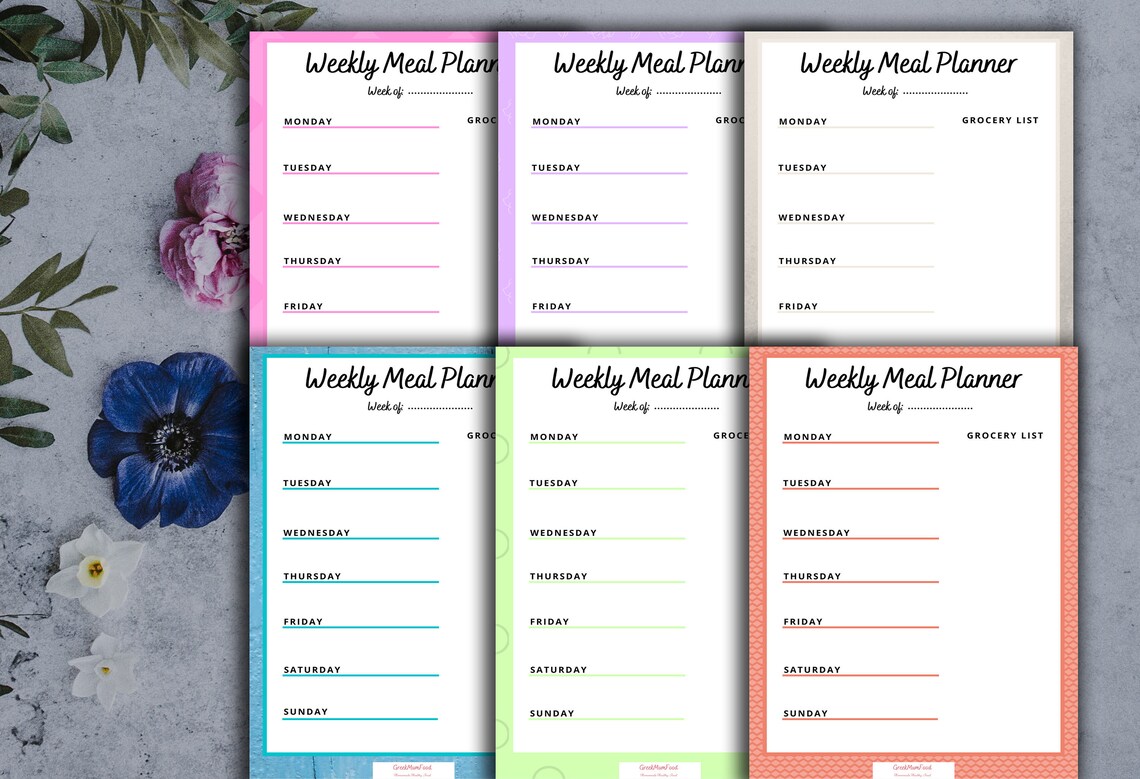 Digital Weekly Meal Planner in 6 Different Colours Printable - Etsy