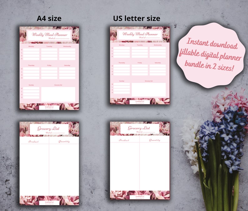 Digital Weekly Meal Planning Bundle Editable Instant Download PDF ...