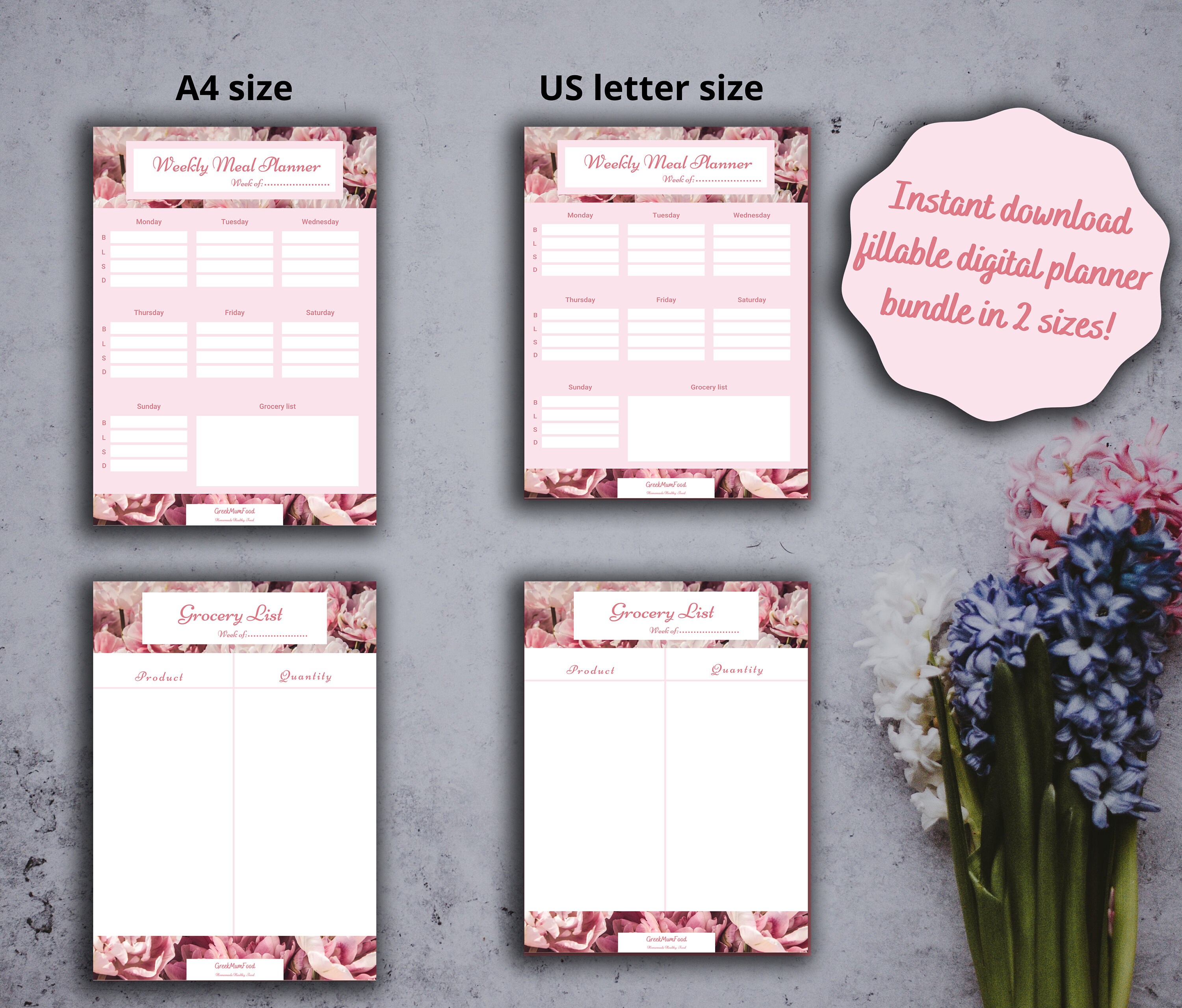 Digital Weekly Meal Planning Bundle Editable Instant Download PDF ...