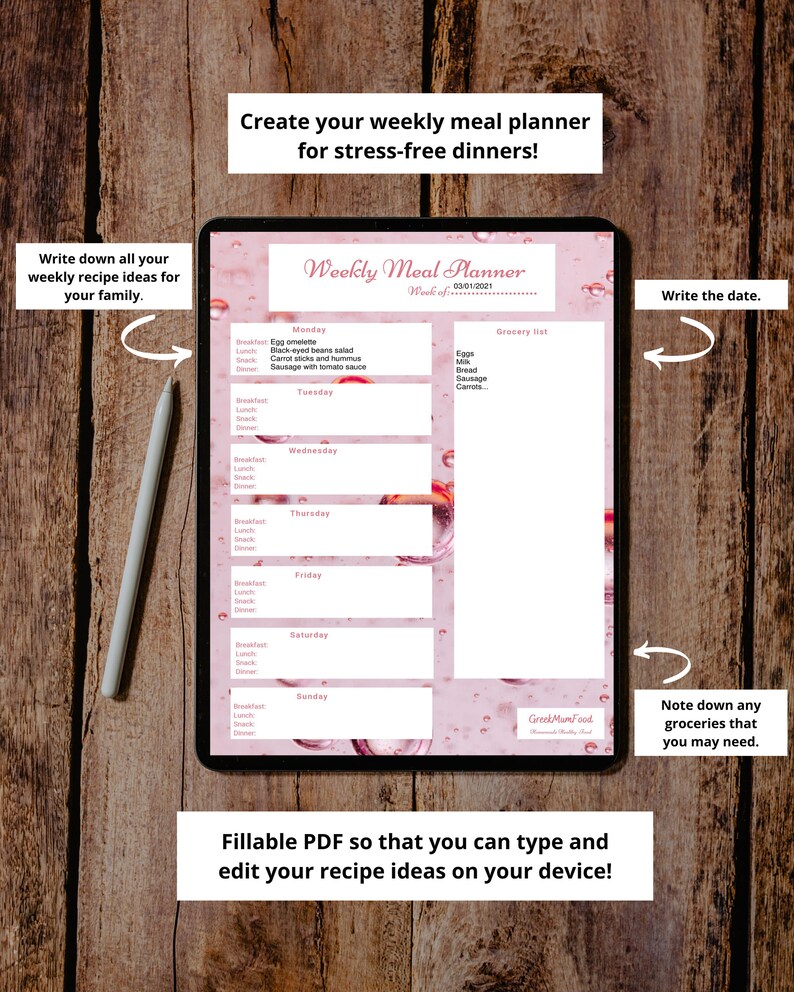 Digital Weekly Meal Planner in 2 Designs and Free Daily Planner ...