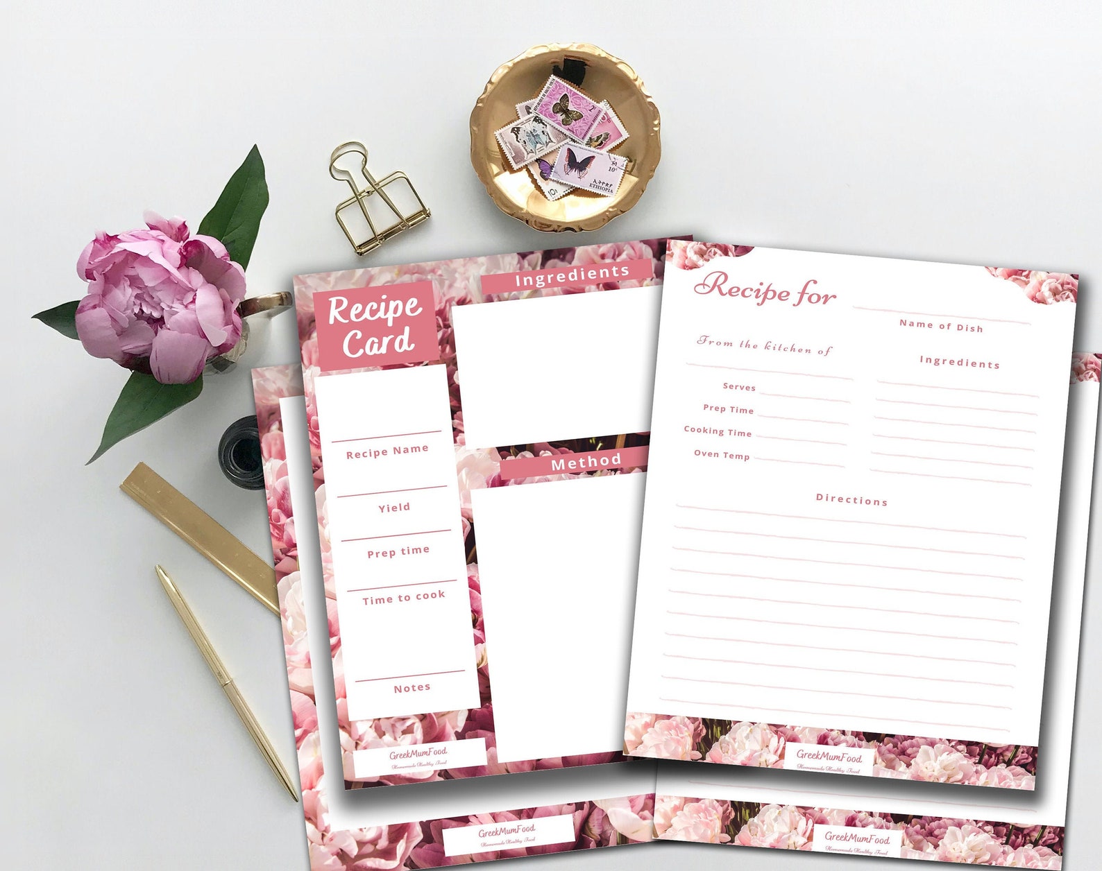 Digital Recipe Card Templates in 2 Designs- Instant Download Printable ...