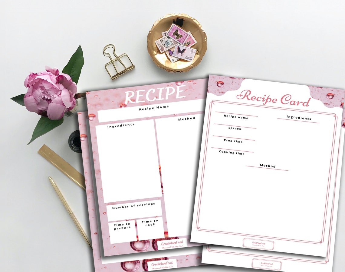 Digital Recipe Card templates in 2 designs Instant Download | Etsy