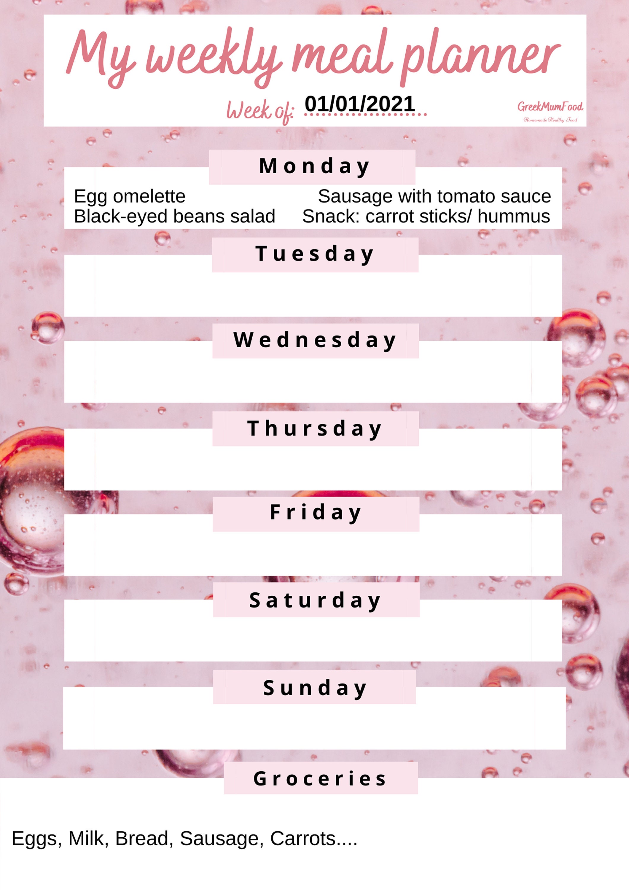 Digital Weekly Meal Planner Editable Instant Download PDF List ...