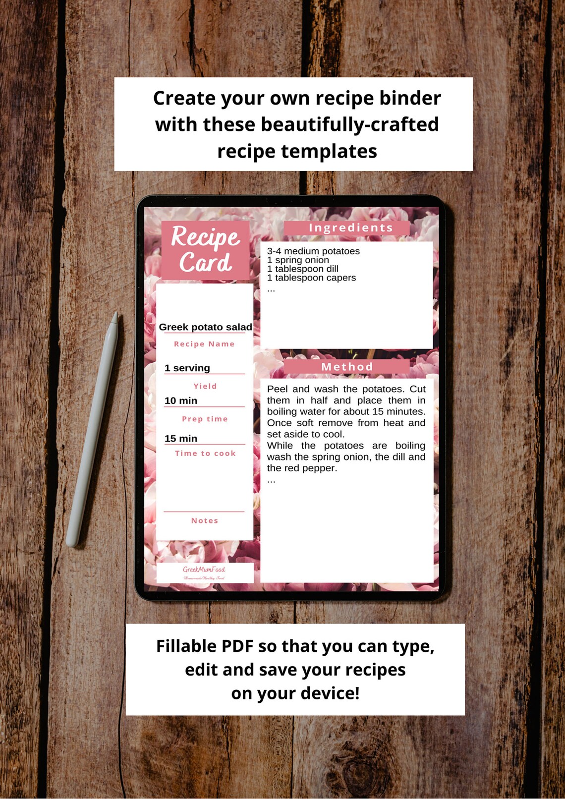 Digital Recipe Card Templates in 2 Designs Instant Download Printable ...