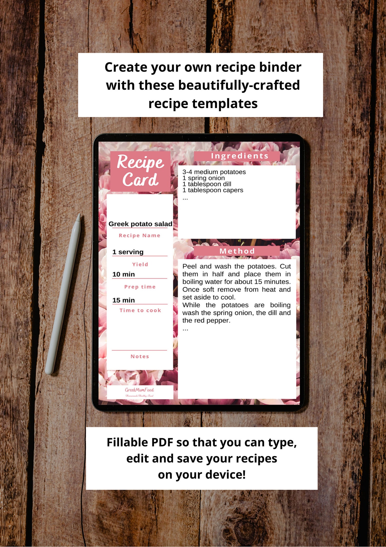 Digital Recipe Card Templates in 2 Designs- Instant Download Printable ...