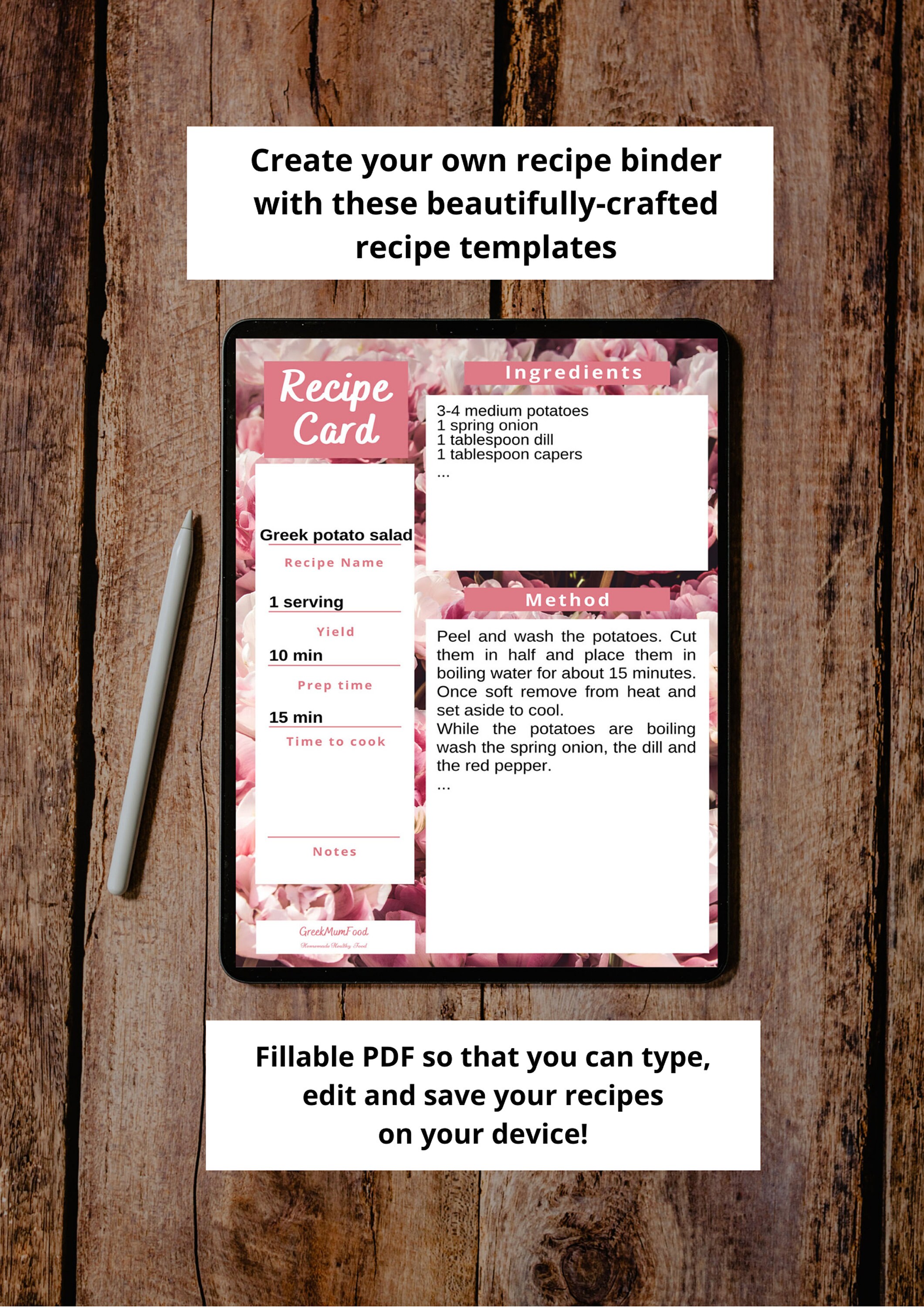 Digital Recipe Card Templates in 2 Designs- Instant Download Printable ...