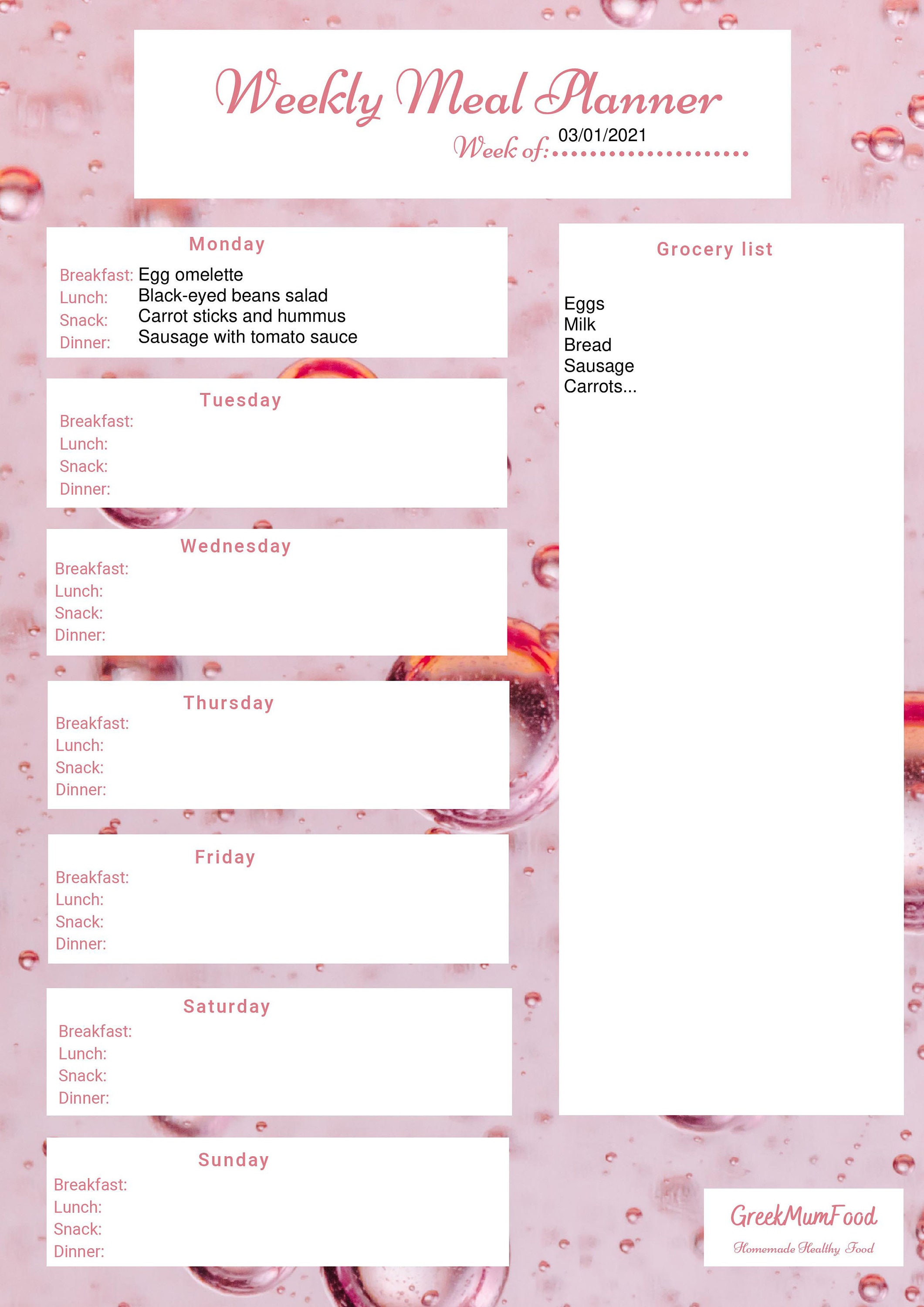 Digital Weekly Meal Planner in 2 Designs and Free Daily Planner ...