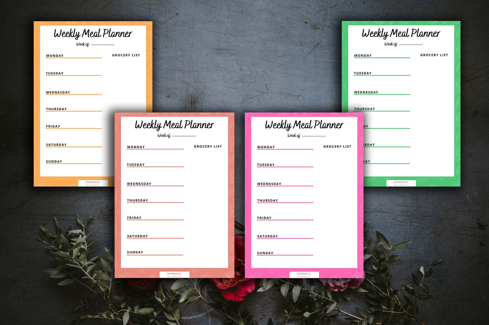 Digital Weekly Meal Planner in 4 Different Colours- Printable and ...
