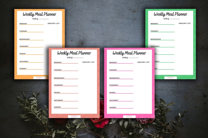 Digital Weekly Meal Planner in 4 Different Colours- Printable and ...