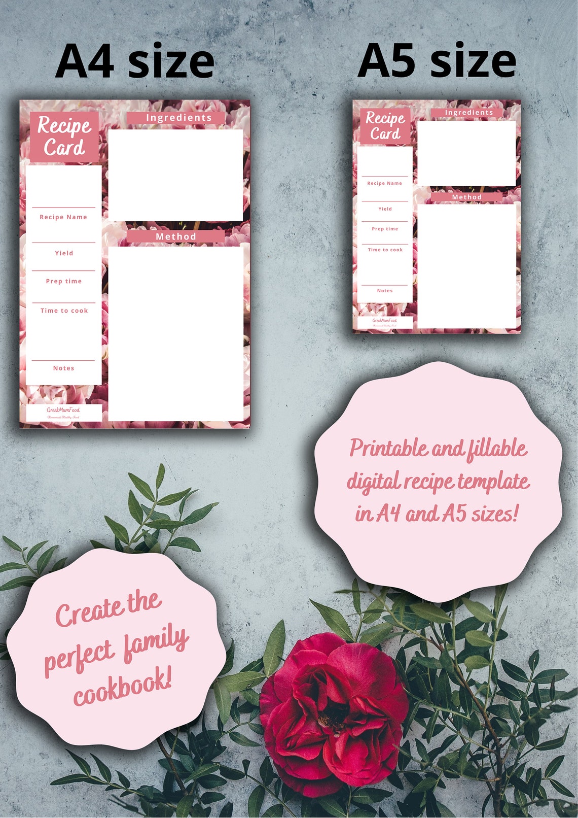 Digital Recipe Card Templates in 2 Designs Instant Download Printable ...