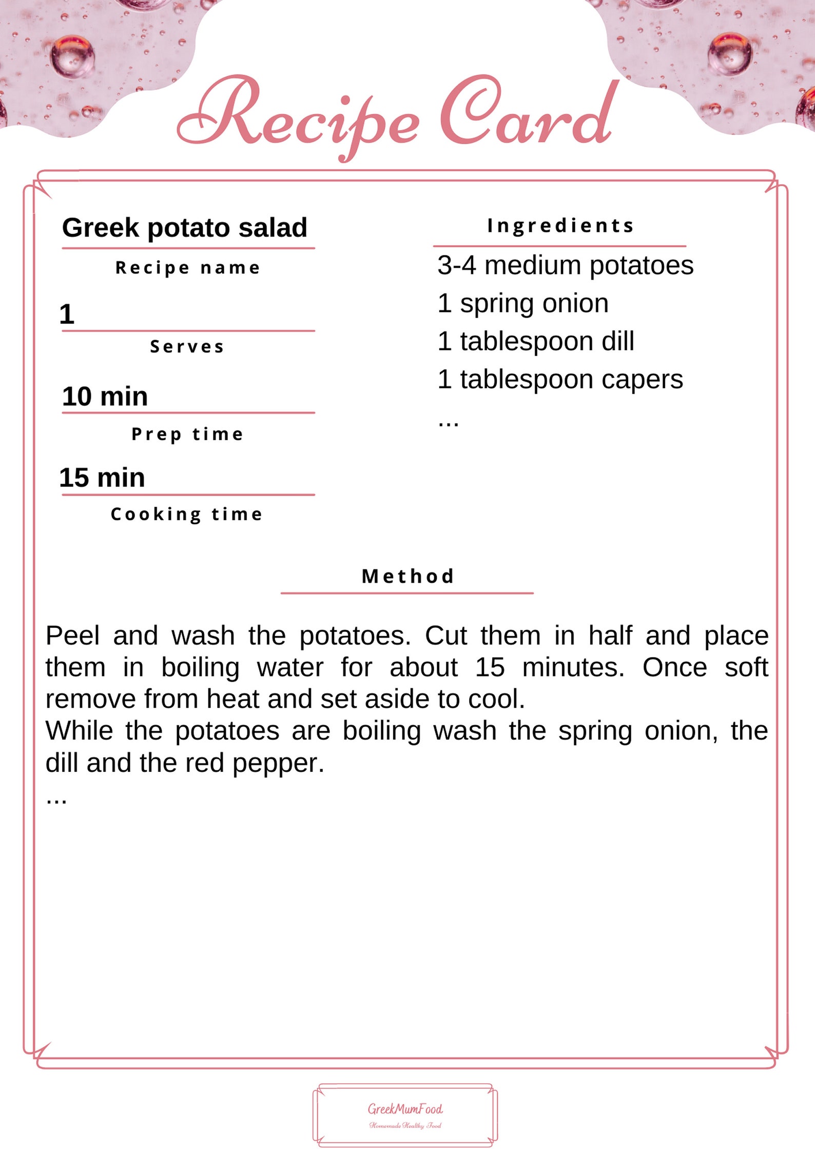 Digital Recipe Card Templates in 2 Designs- Instant Download Printable ...