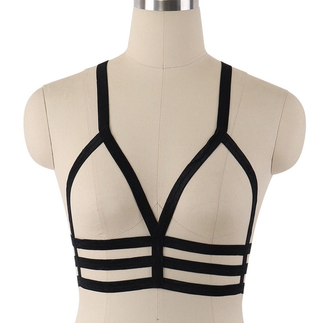 Black Strappy Cage Harness Bra - Etsy