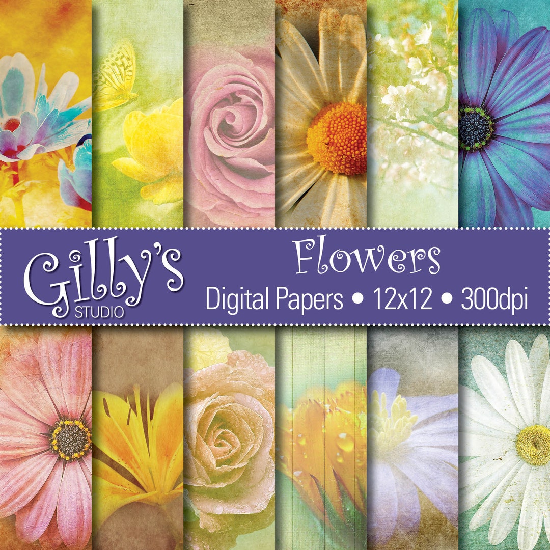 Flowers Digital Paper: Flowers, Printables, Flowers Background ...