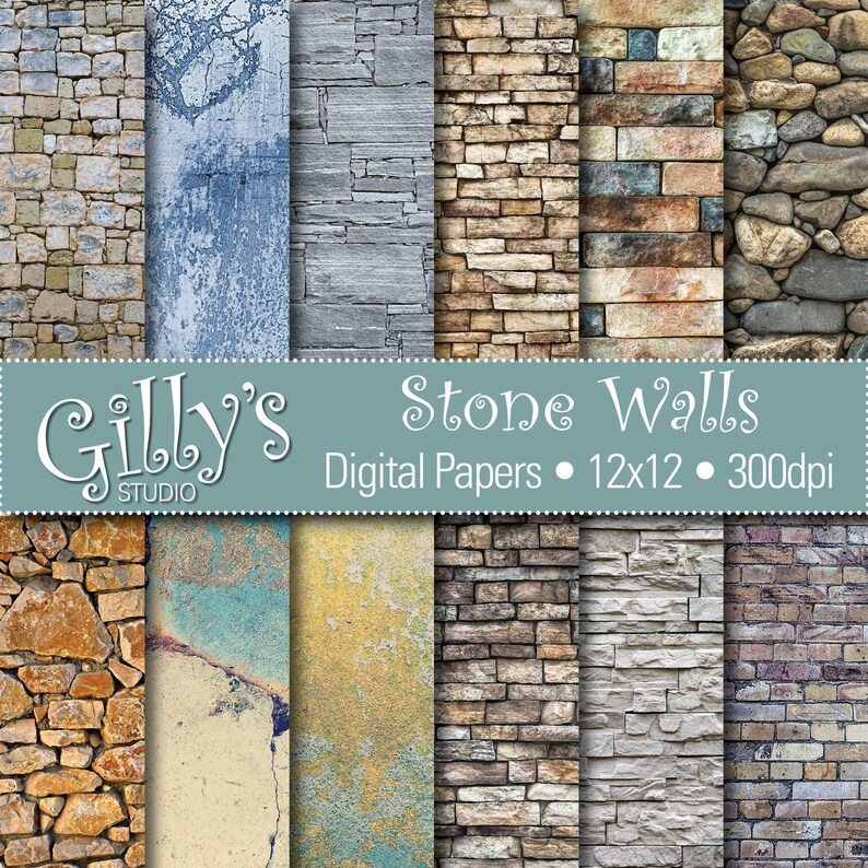 Stone Wall Digital Paper: Stone Wall, Printables, Stone Background ...