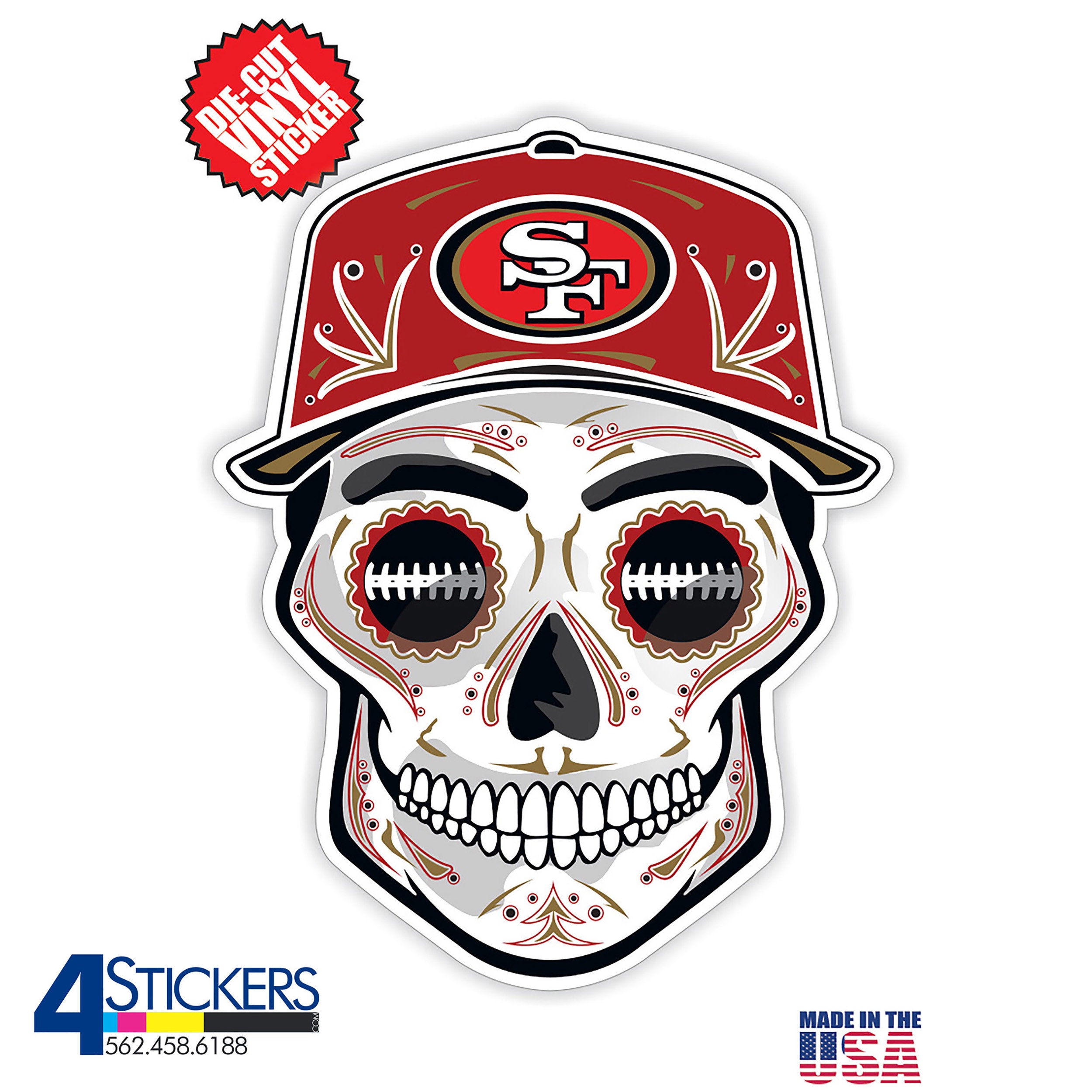 See Description San Fransisco 49ers Skull Vinyl Decal Sticker Paper ...