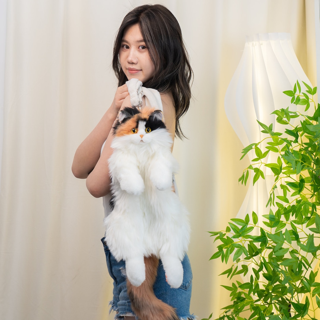 Handmade Calico Cat Backpack: Plush Whimsical Bag - Etsy