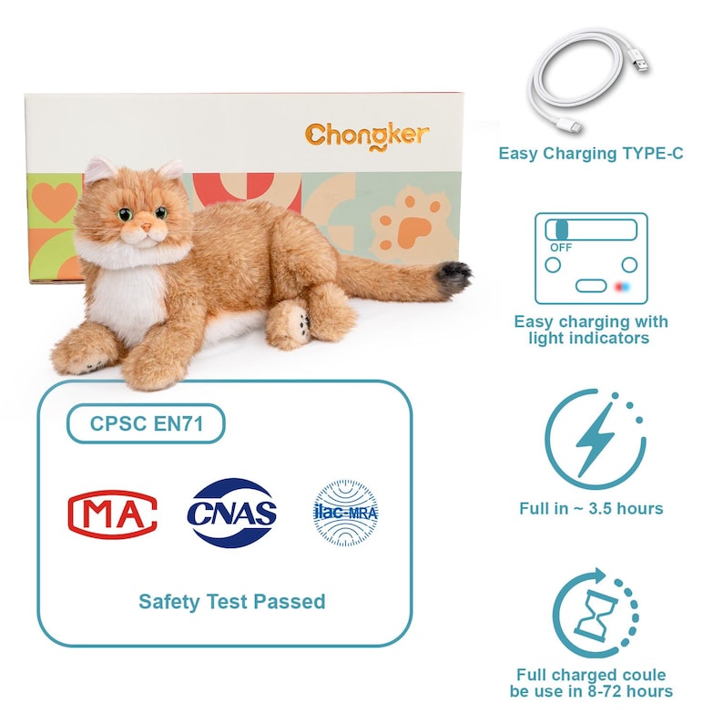 Interactive Plush Cat: Heartbeat, Meows, Purring Sounds - Etsy