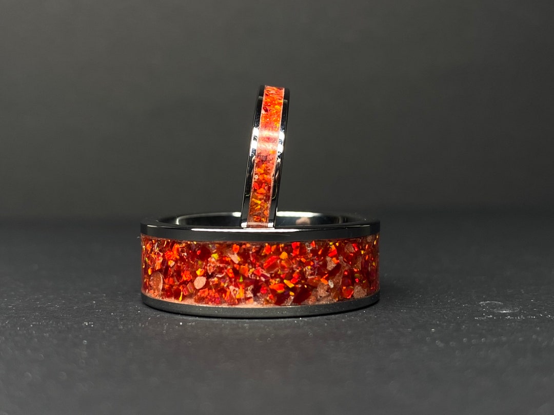 Handgemachte Rubin Roter Opal und Red Glow Inlay Silber Wolfram Ringe ...