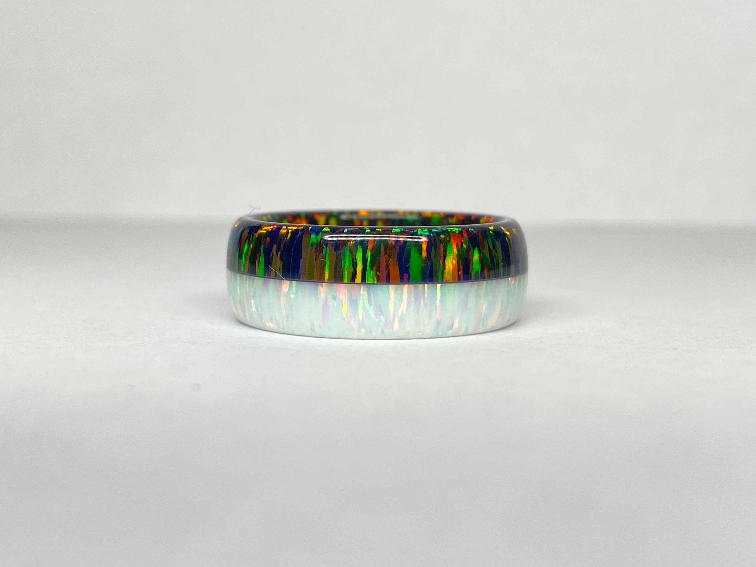 8mm Black & White Solid Opal Ring, Handmade Bello Opal Ring (exclusive ...