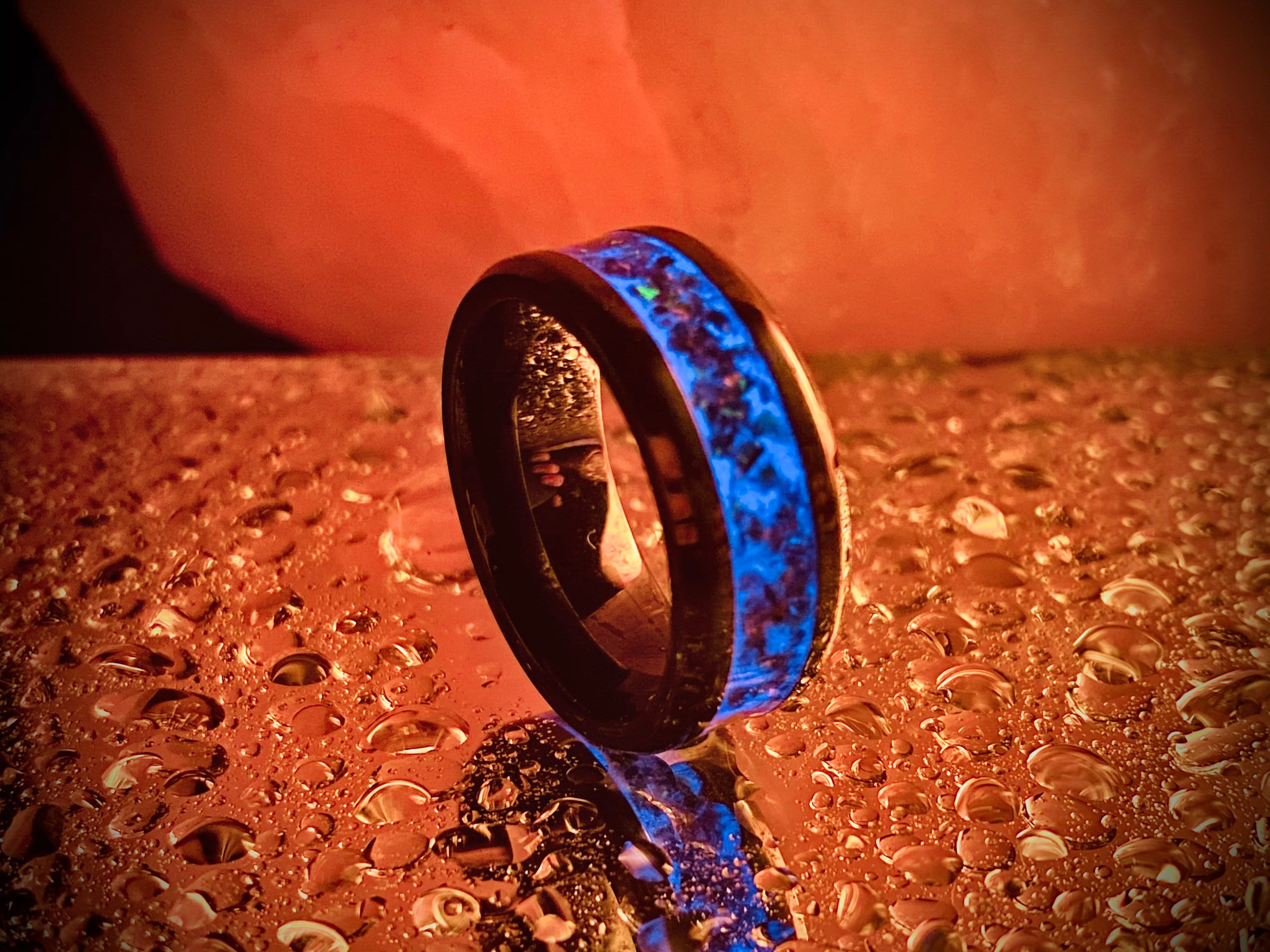 Handmade Black Crushed Opal and Aqua Glow Inlay Black Ceramic | Etsy