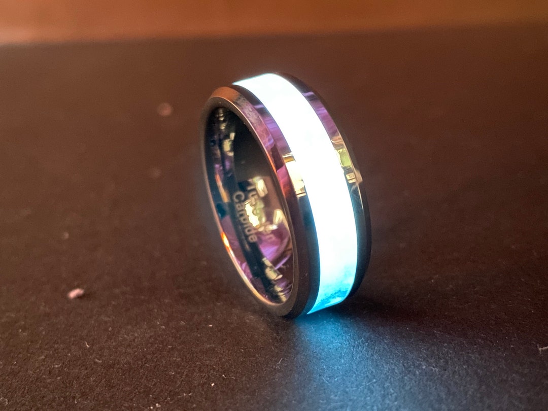Handmade Strontium Glow Inlay Tungsten Carbide Ring *free Uv Light ...