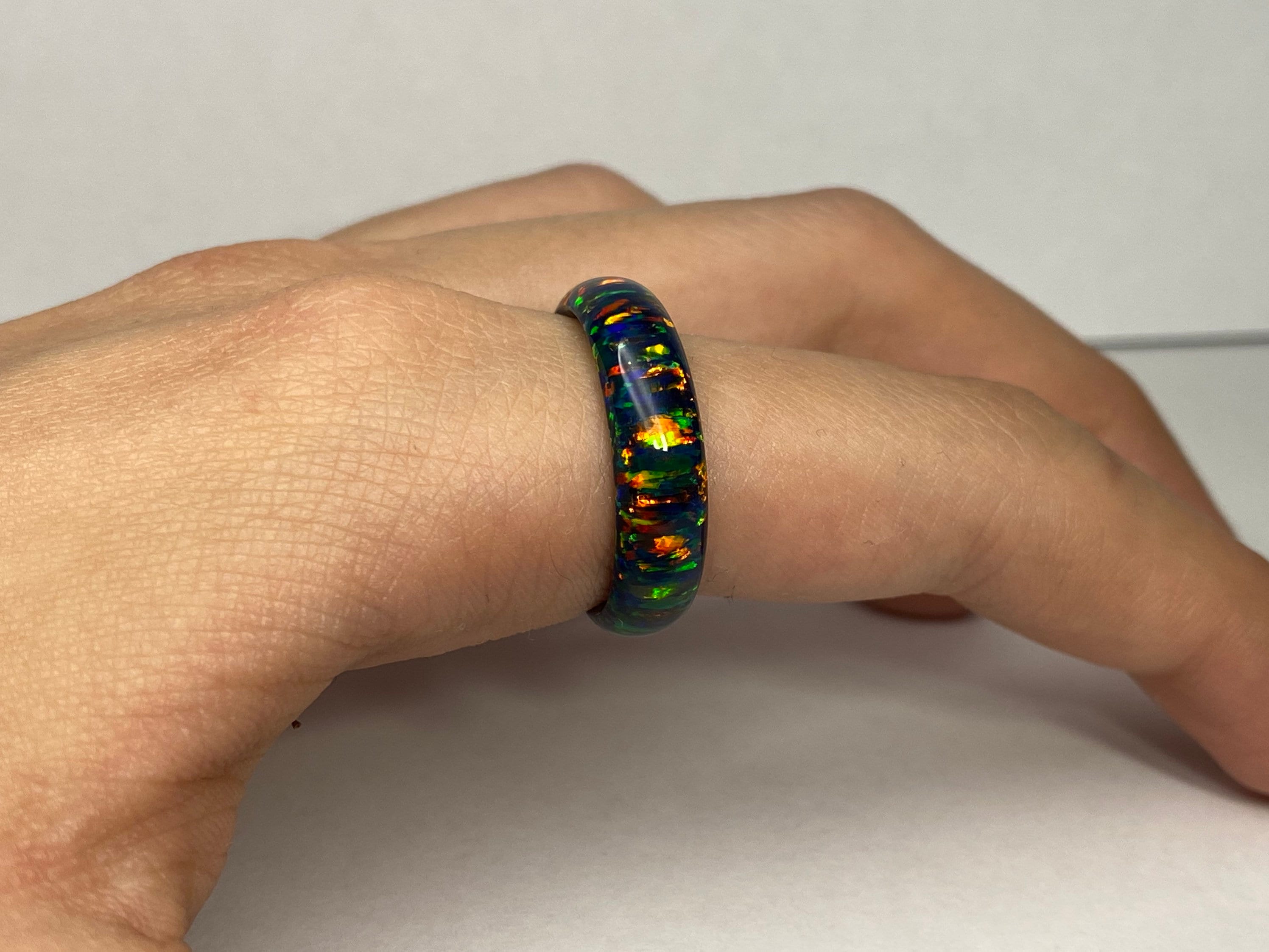 6mm Black Flame Solid Opal Ring Handmade Bello Opal Ring - Etsy