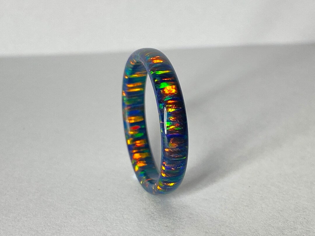 4mm Black Flame Solid Opal Ring, Handmade Bello Opal Ring (exclusive ...