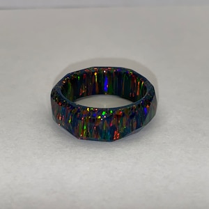8mm Black Flame Faceted Solid Opal Ring, Handmade Bello Opal Ring ...