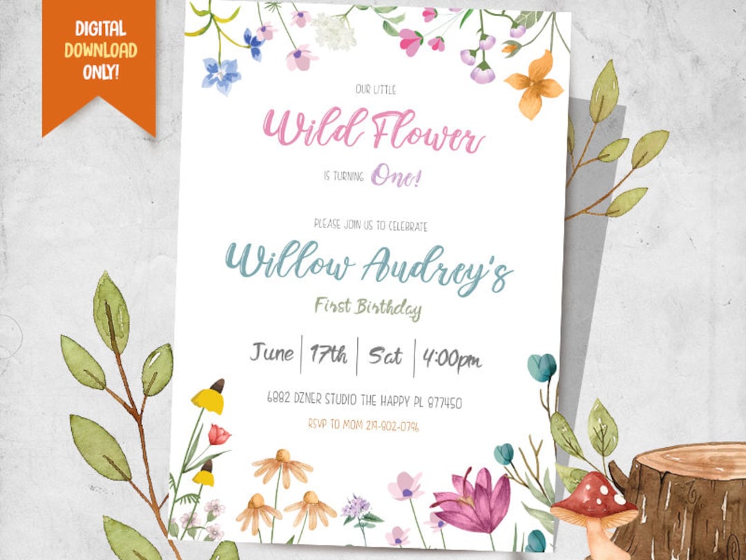 Wild Flower Digital Invitation Flowers Birthday Invite Wild - Etsy