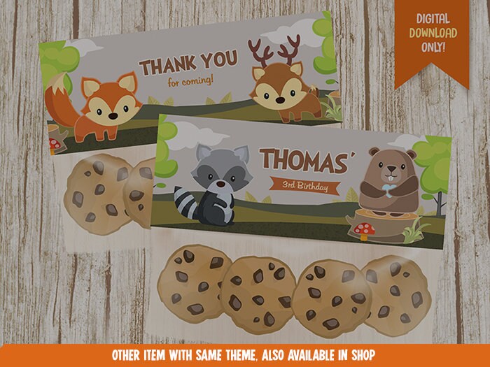 Woodland Digital Thank You Card Forest Animal Birthday - Etsy