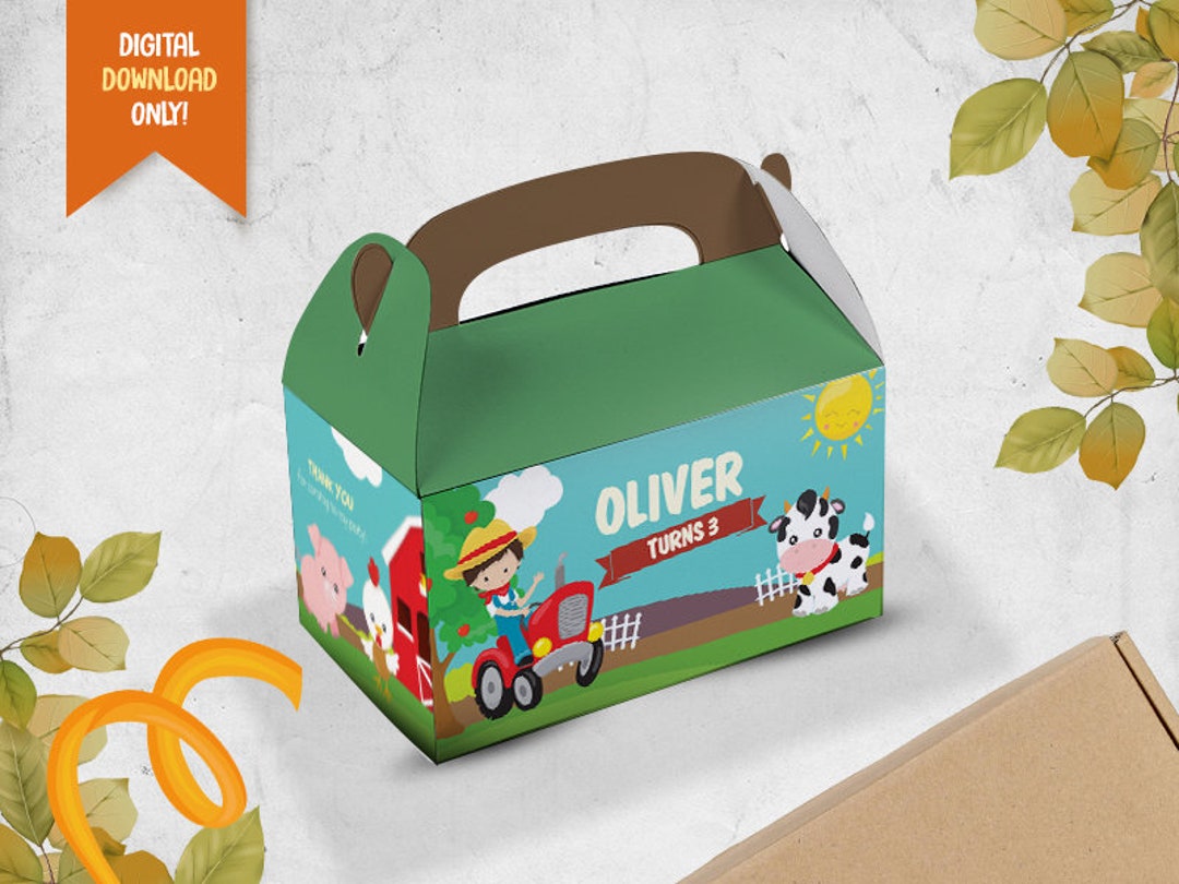 Farm Small DIY Goodie Box, Farm Animals Treat Box, Ranch Favor Box ...