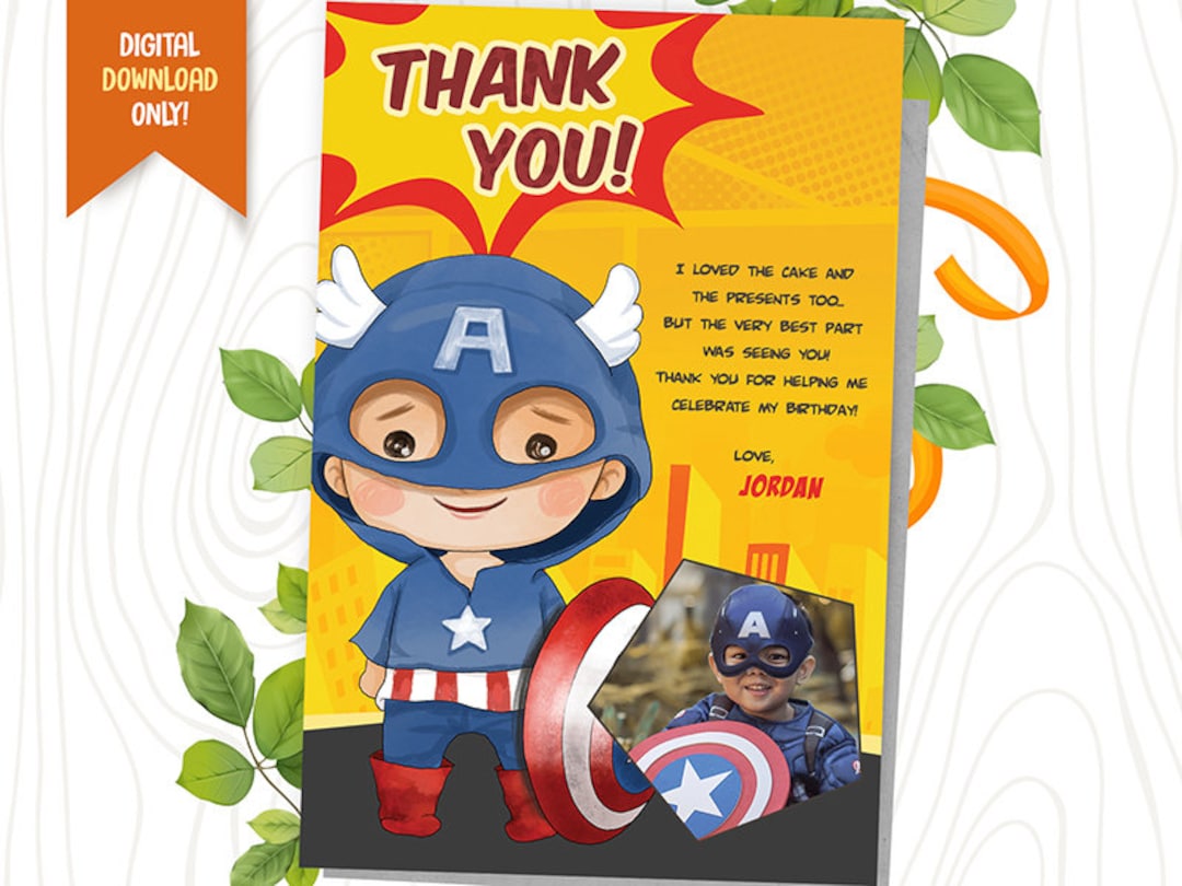 Superhero Digital Thank You Card, Superheroes Party Favor, Cute Hero ...