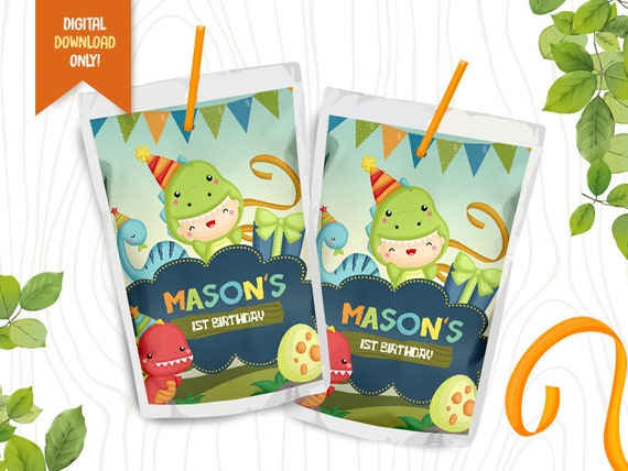 Dino Digital Juice Label Cute Dinosaur Juice Pouch Label | Etsy Ireland