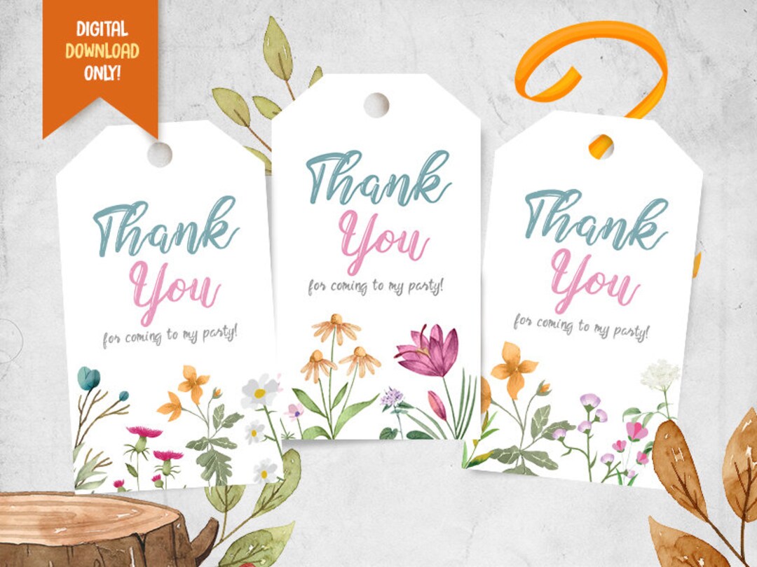 Wild Flower Thank You Tags, INSTANT DOWNLOAD, Flower Favor Tags, Happy ...