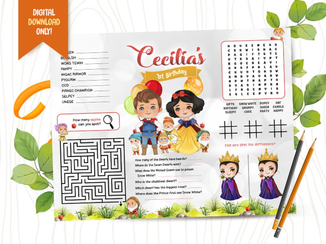 Princess Activity Sheet, Cute Princess Printable Placemat, Kids ...