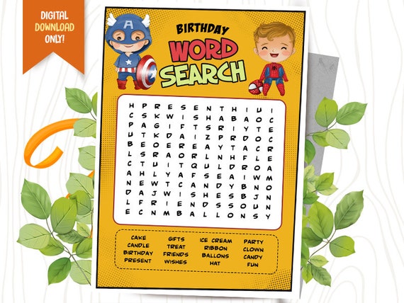 Superhero Birthday Word Search Superhero Word Search Game - Etsy