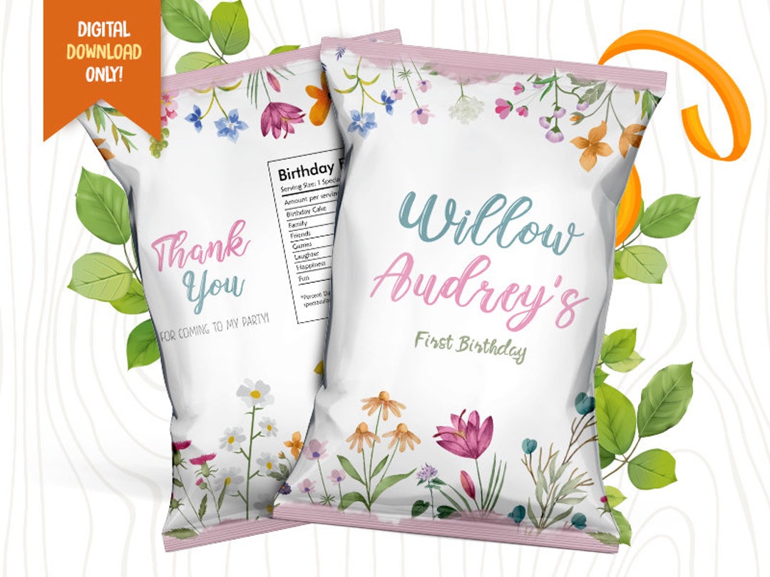 Wild Flower Birthday Chip Bag, Flowers Party Bag, 1st Birthday Favor ...