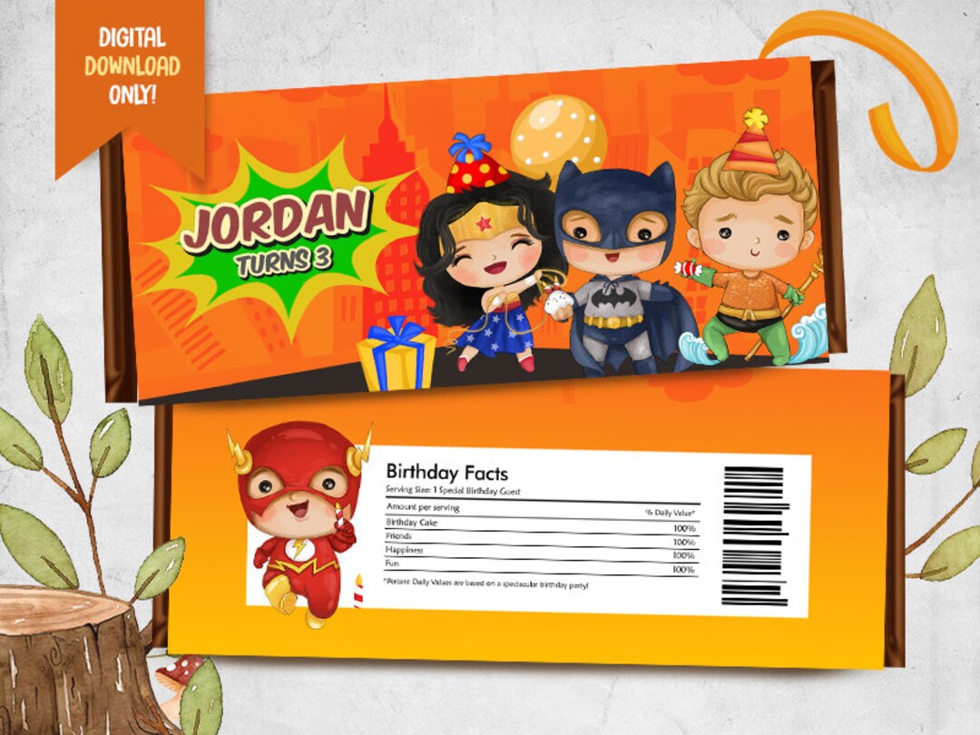 Superhero Chocolate Bar Wrapper, Cute Superheroes Candy Wrapper ...