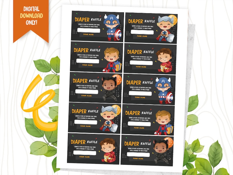 Superhero Baby Shower Diaper Raffle Tickets INSTANT DOWNLOAD - Etsy