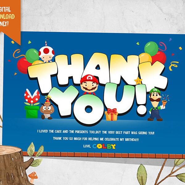 Mario Thank You Card - Etsy