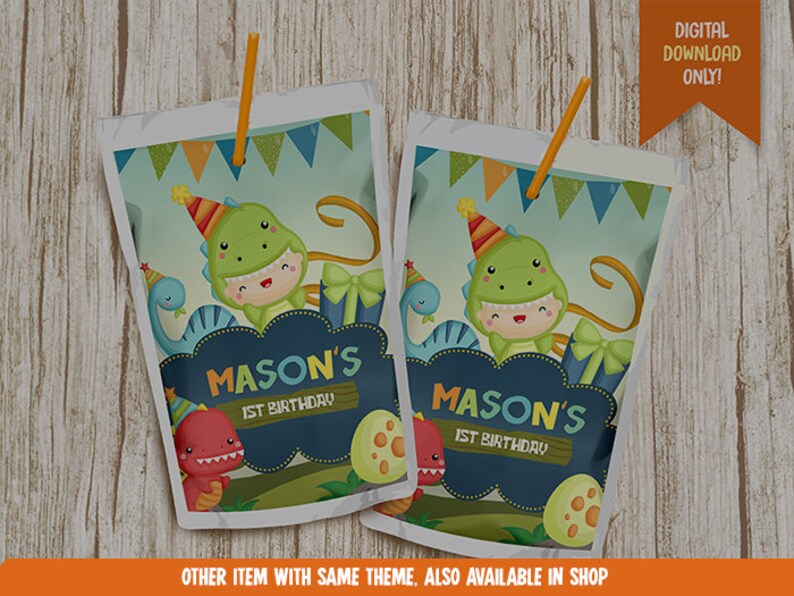 Dino Digital Water Bottle Labels Dinosaur Printable Bottle - Etsy