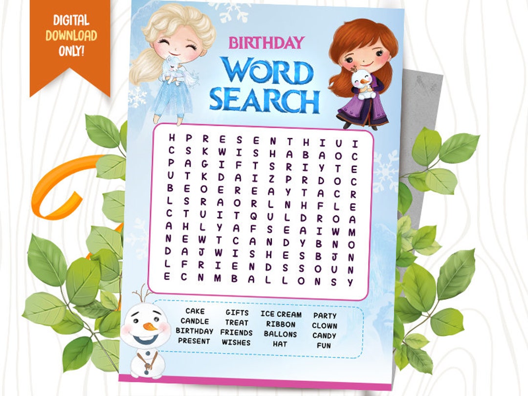 Snow Princess Birthday Word Search, Ice Princess Word Search Game ...